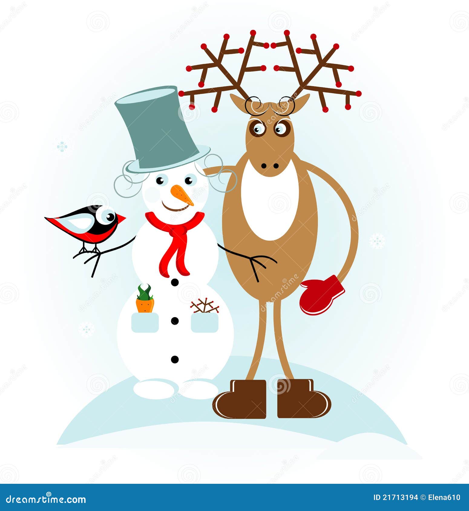 Snowman with deer stock vector. Illustration of season - 21713194