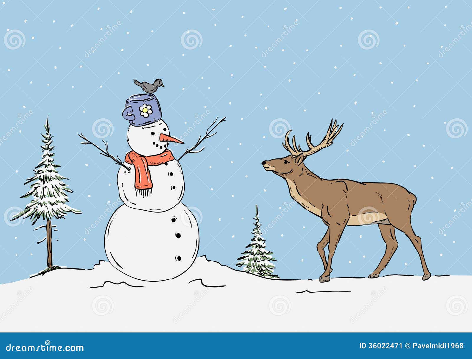Snowman stock vector. Illustration of cartoon, branch - 36022471