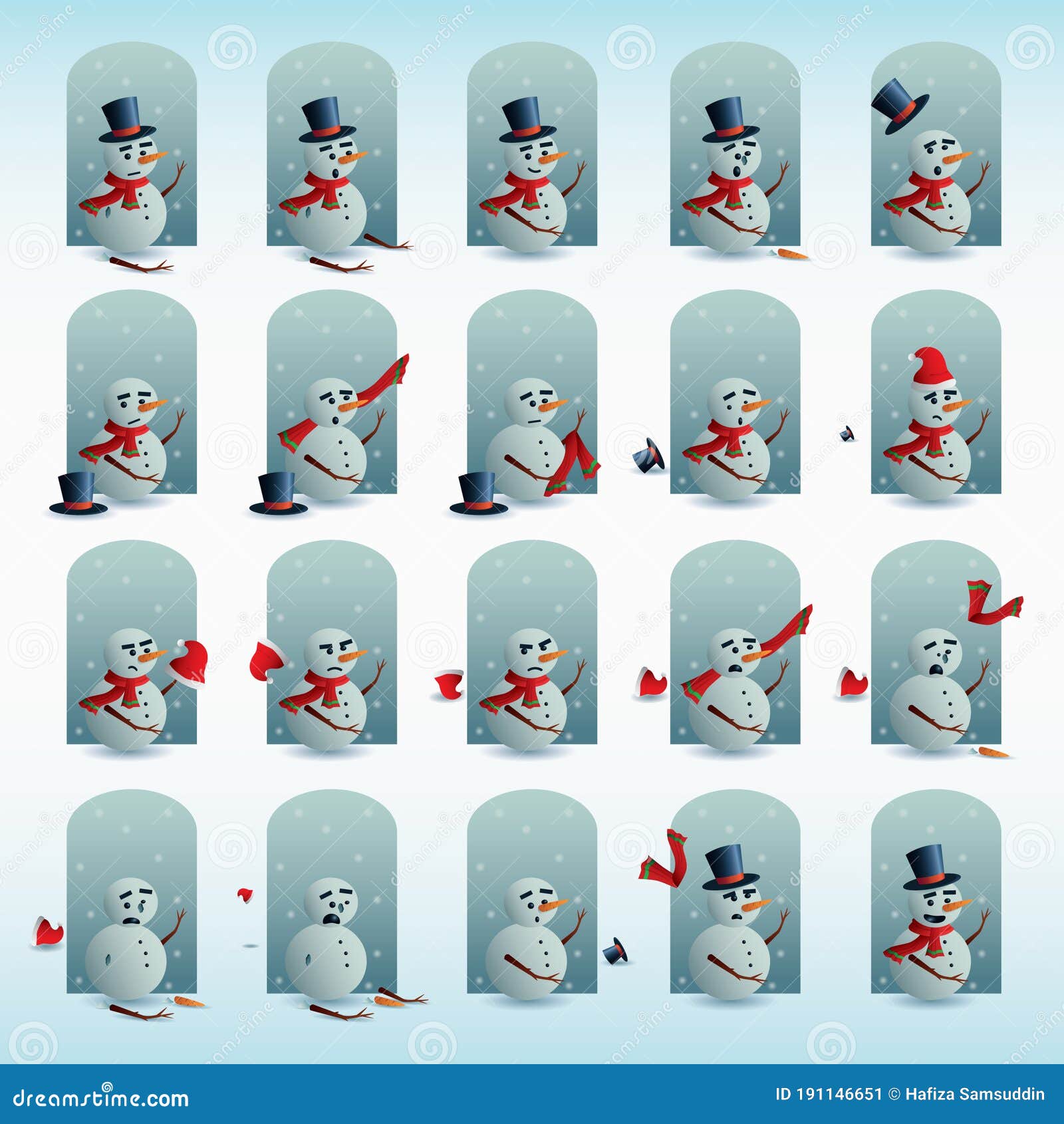 Snowman with Different Expressions. Vector Illustration Decorative ...