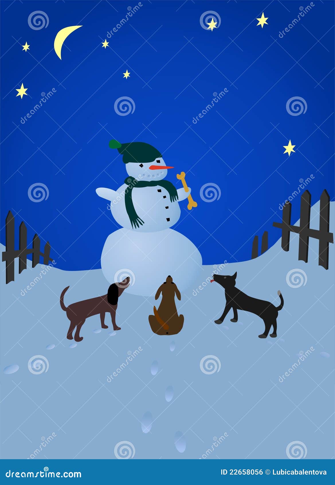 Snowman and dogs stock vector. Illustration of february - 22658056