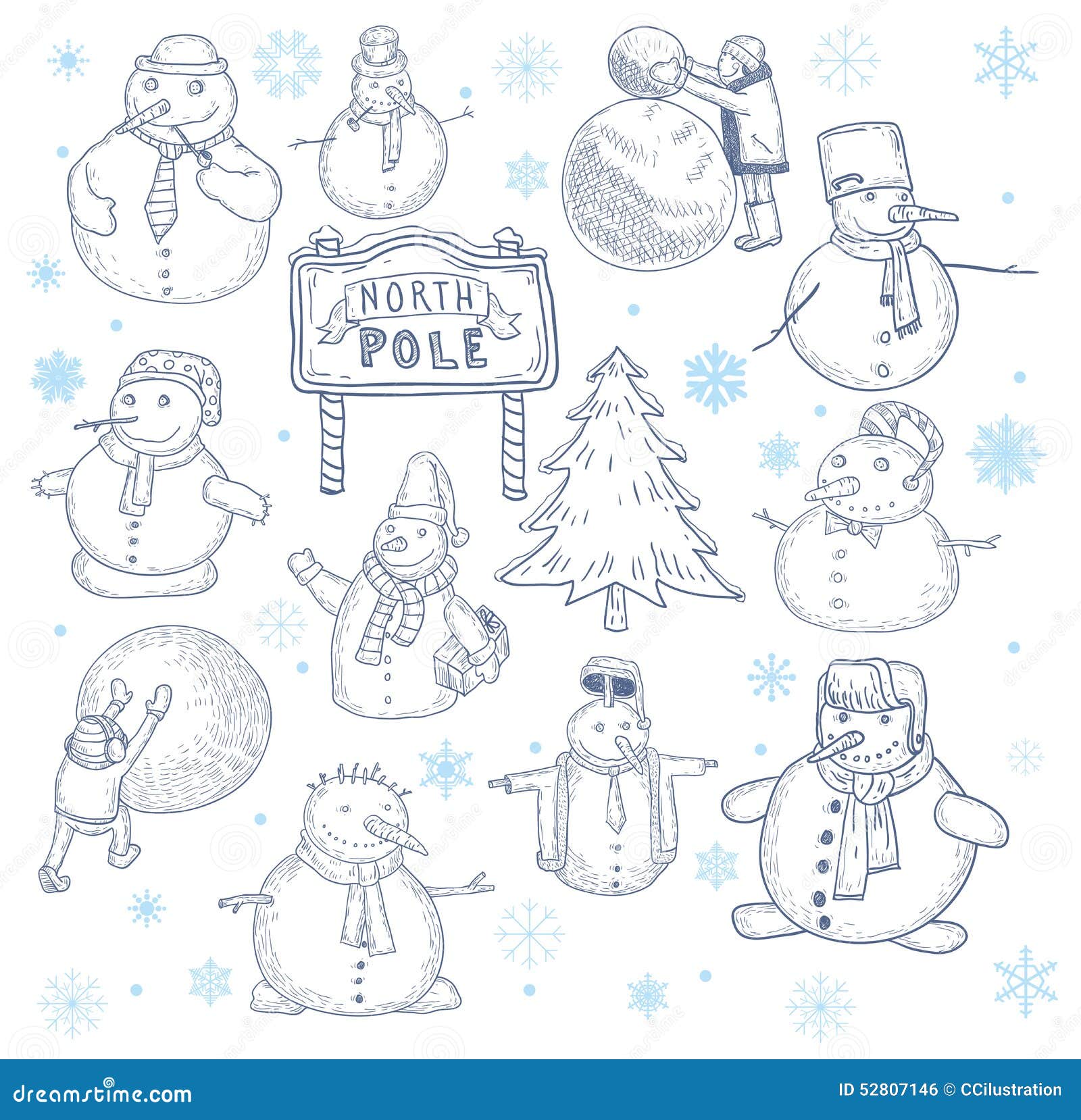 Snowman Doodle Collection. Vector Illustration. Stock Vector ...