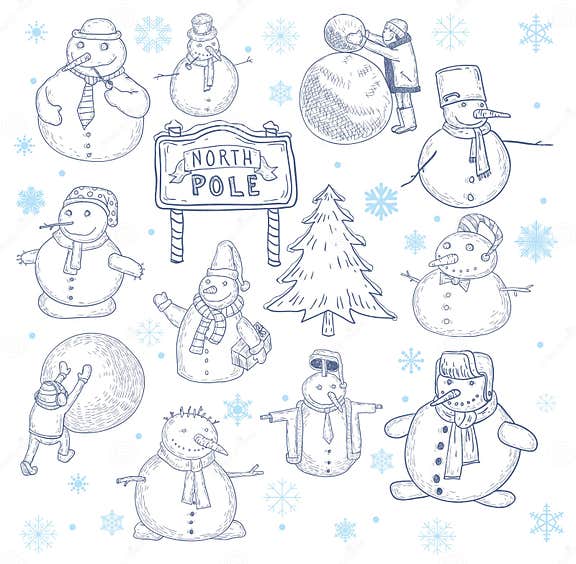 Snowman Doodle Collection. Vector Illustration. Stock Vector ...