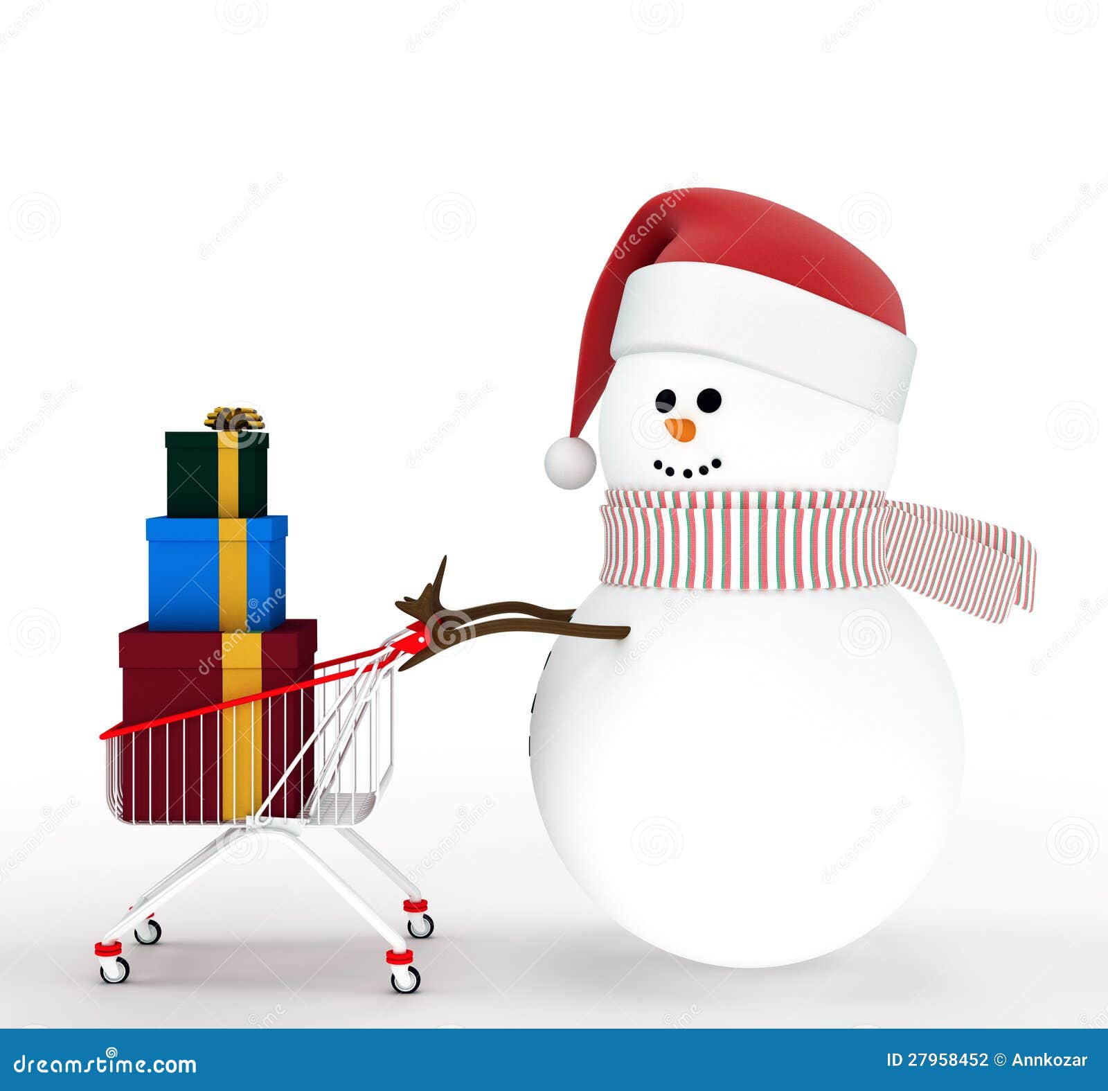 Snowman Driven by a Shopping Cart Stock Illustration - Illustration of ...