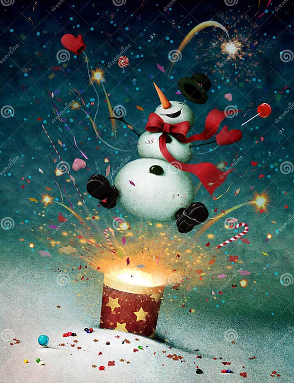 Snowman Emitted from Firecrackers Stock Illustration - Illustration of ...