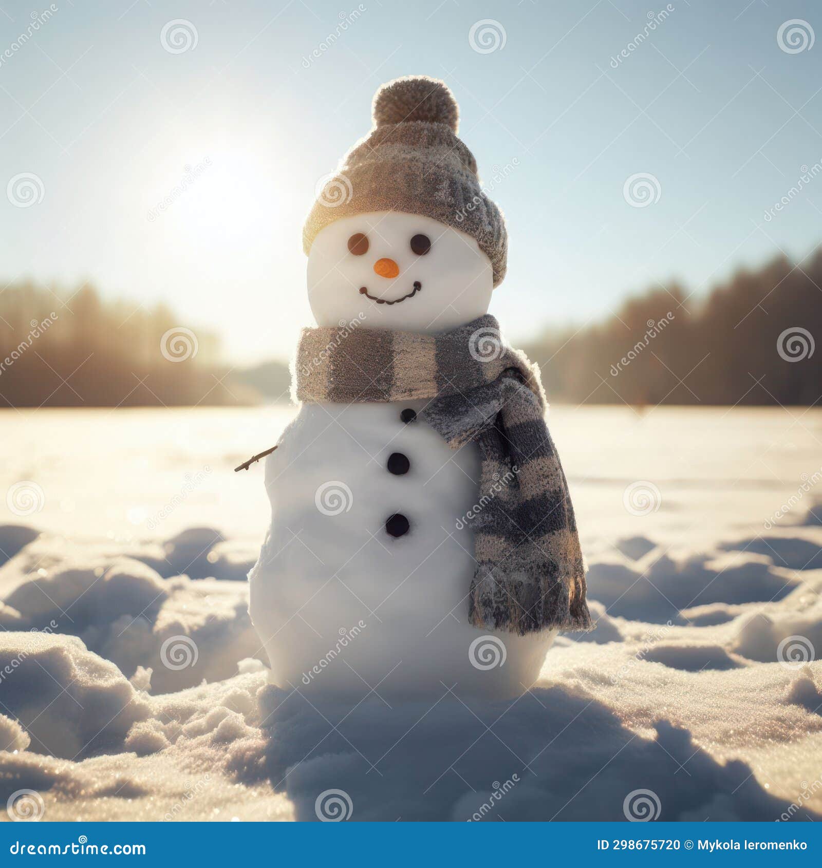 Snowman in a Field Illuminated by Sunlight. Stock Photo - Image of ...