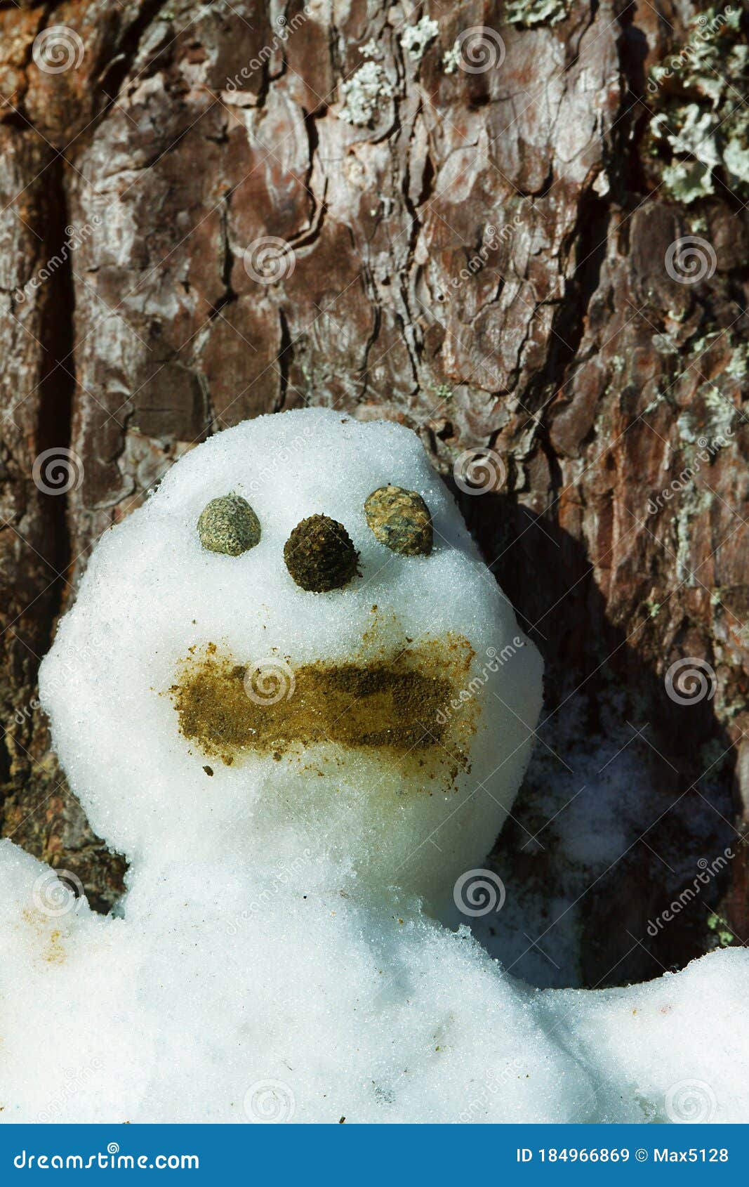 Snowman Figurine on a Tree Trunk Stock Image - Image of snowballs, ball ...