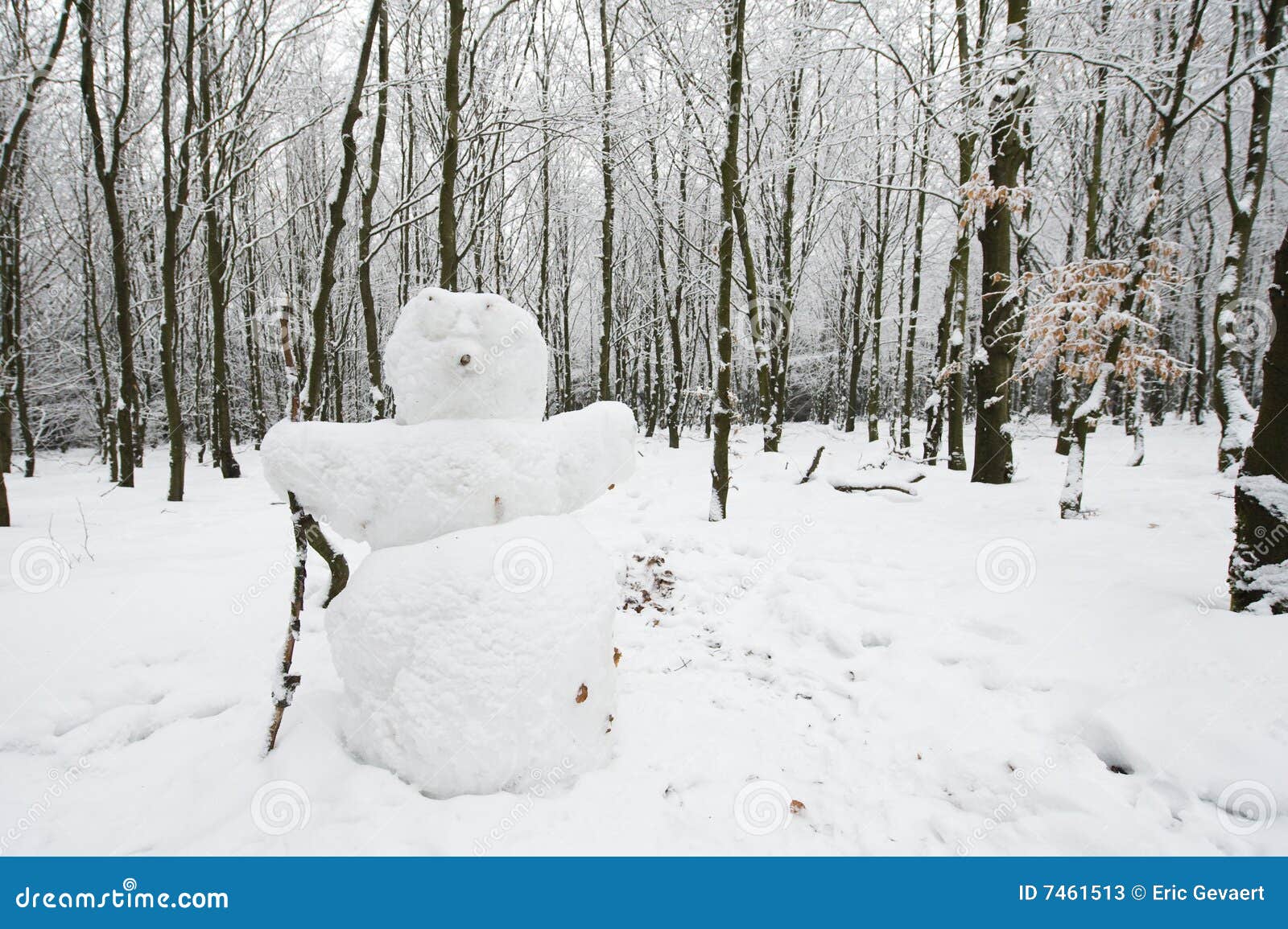 Snowman in the forest stock image. Image of white, belgium - 7461513