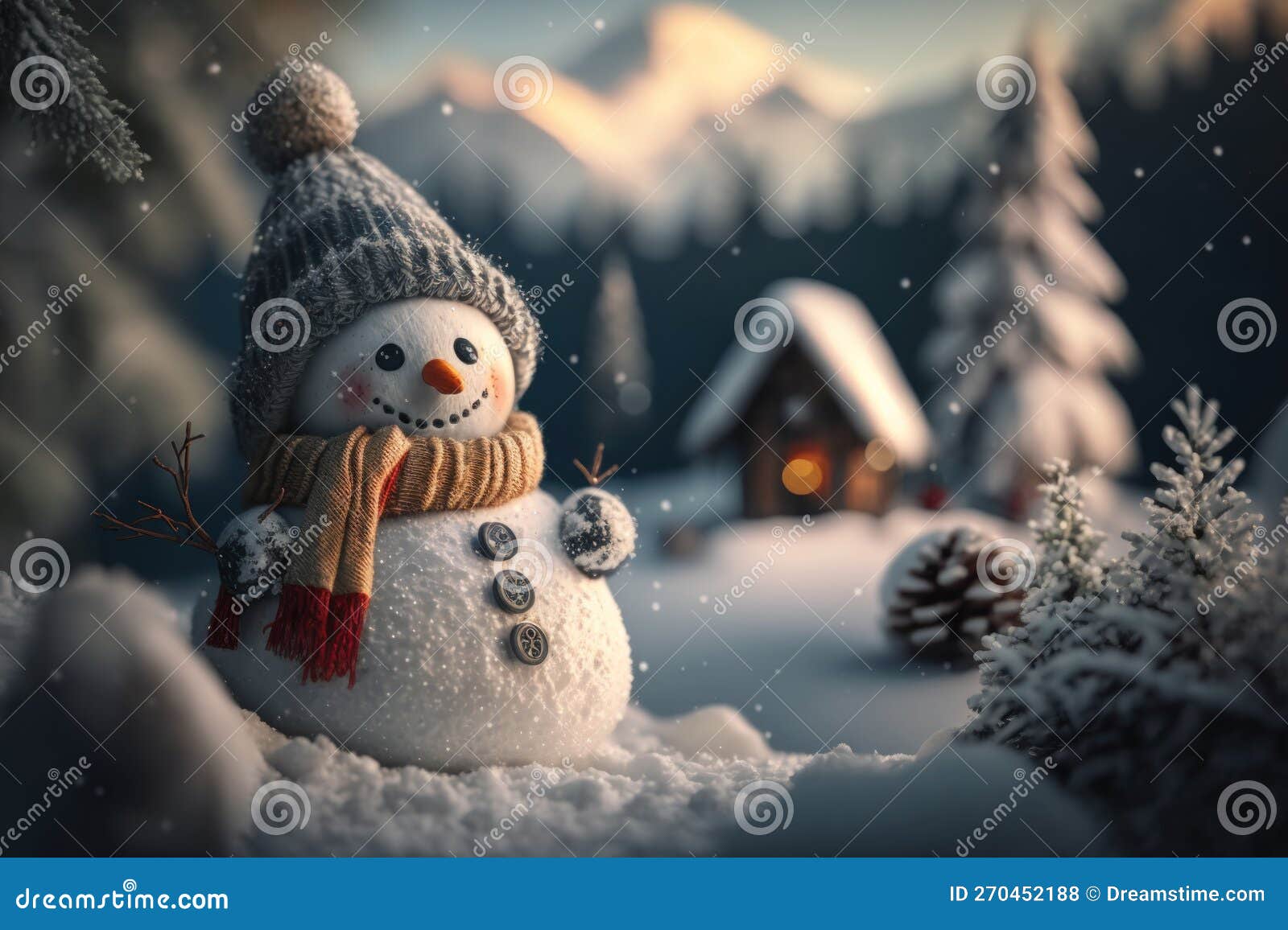 Snowman Forest and Mountain Background. Christmas Concept. Generative ...