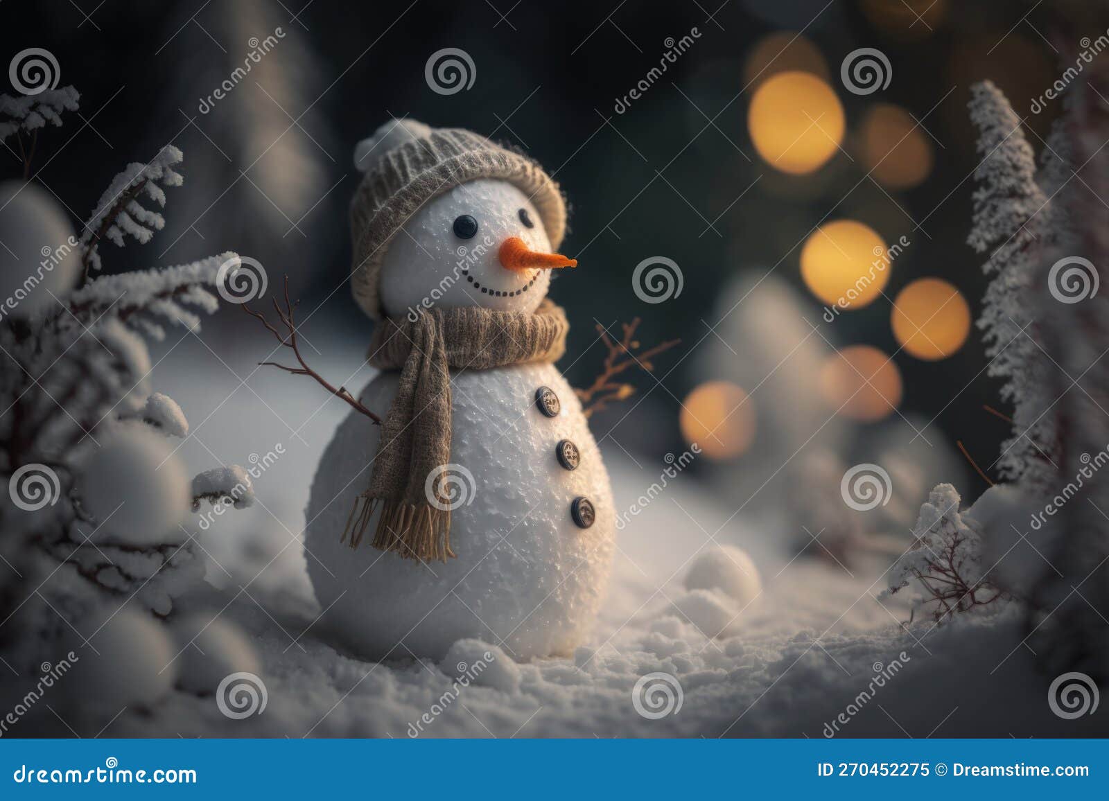 Snowman Forest and Mountain Background. Christmas Concept. Generative ...