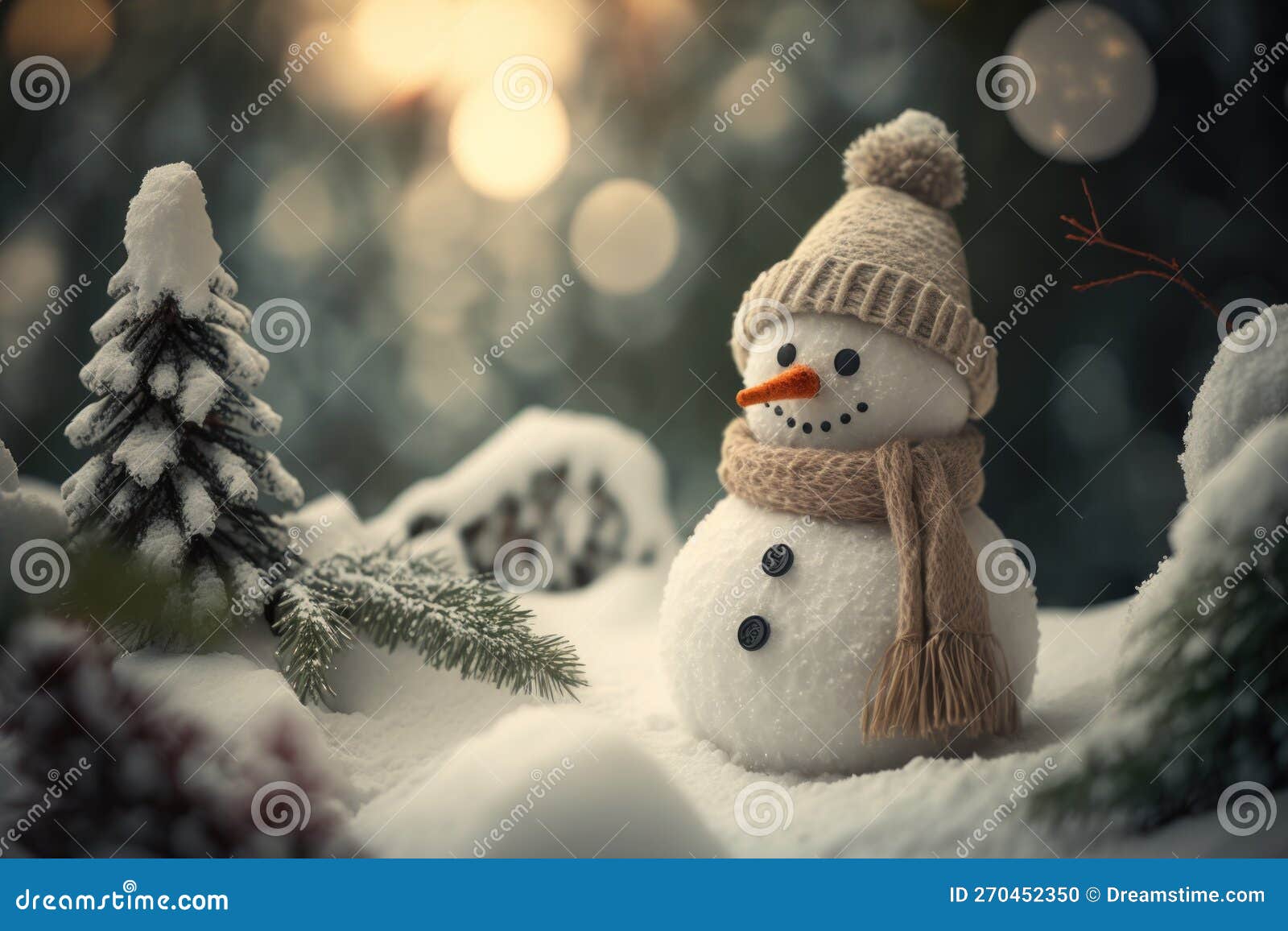 Snowman Forest and Mountain Background. Christmas Concept. Generative ...