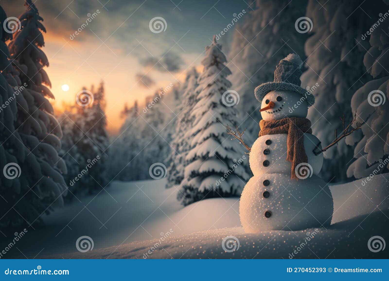 Snowman Forest and Mountain Background. Christmas Concept. Generative ...