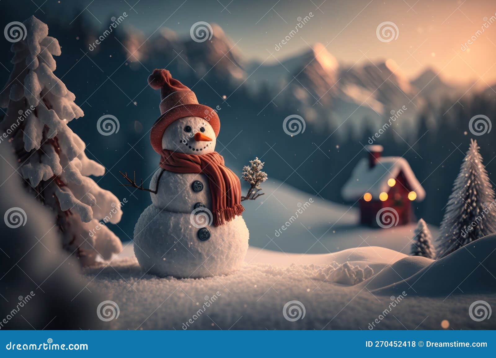 Snowman Forest and Mountain Background. Christmas Concept. Generative ...