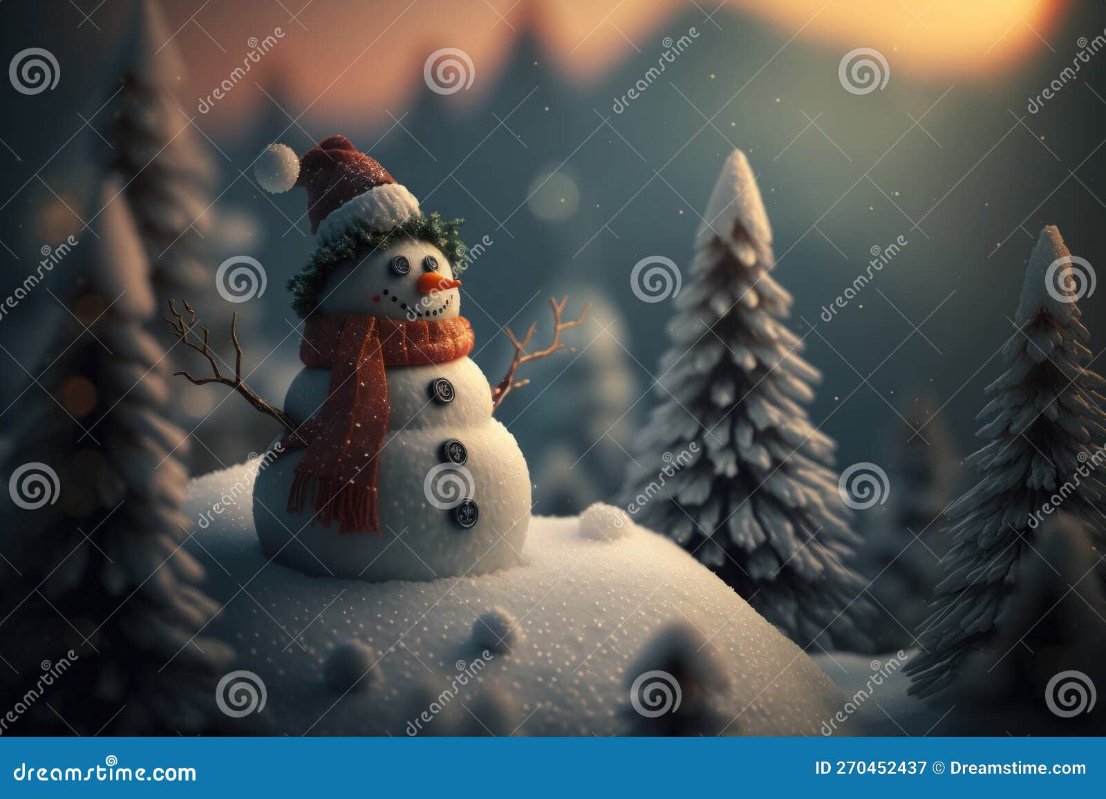 Snowman Forest and Mountain Background. Christmas Concept. Generative ...