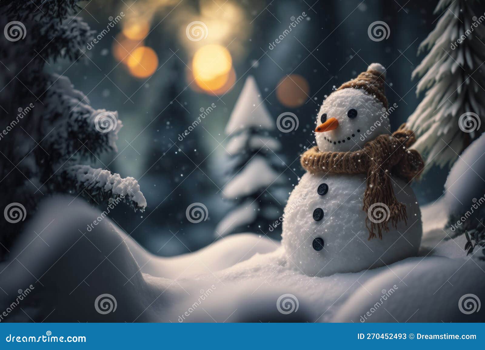 Snowman Forest and Mountain Background. Christmas Concept. Generative ...