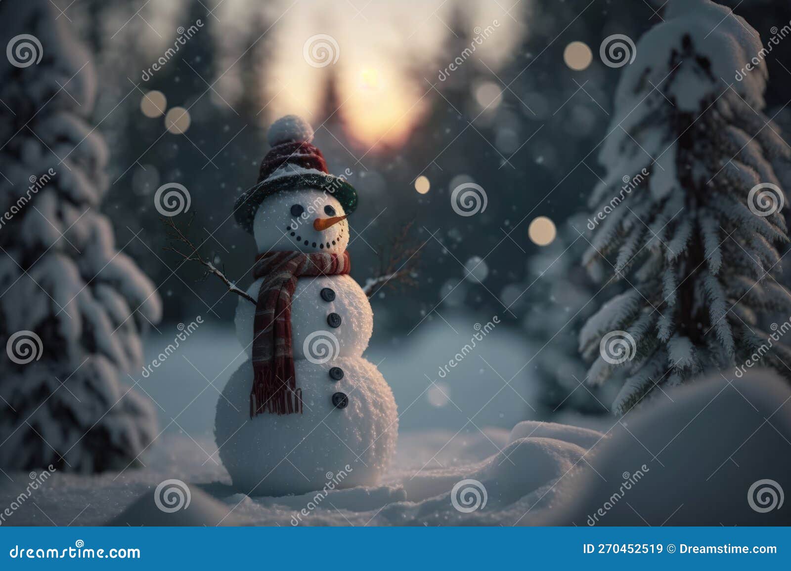 Snowman Forest and Mountain Background. Christmas Concept. Generative ...