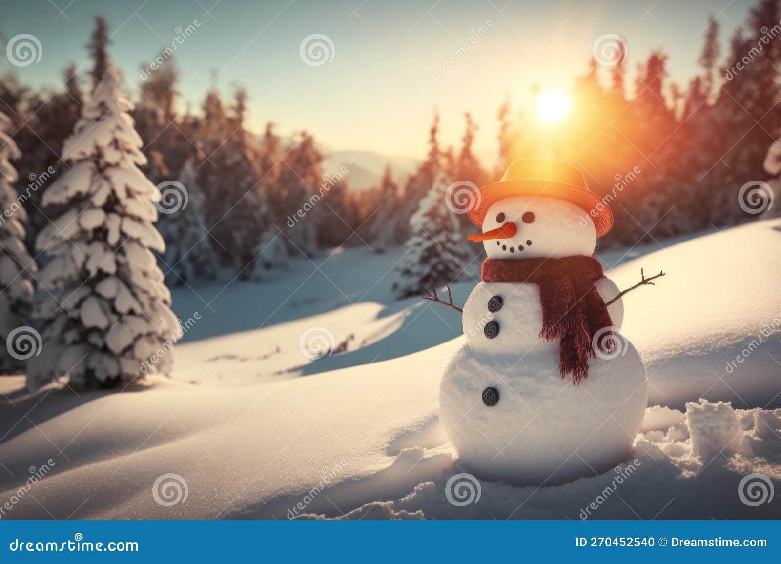 Snowman Forest and Mountain Background. Christmas Concept. Generative ...