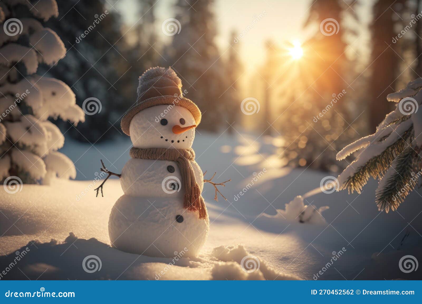 Snowman Forest and Mountain Background. Christmas Concept. Generative ...