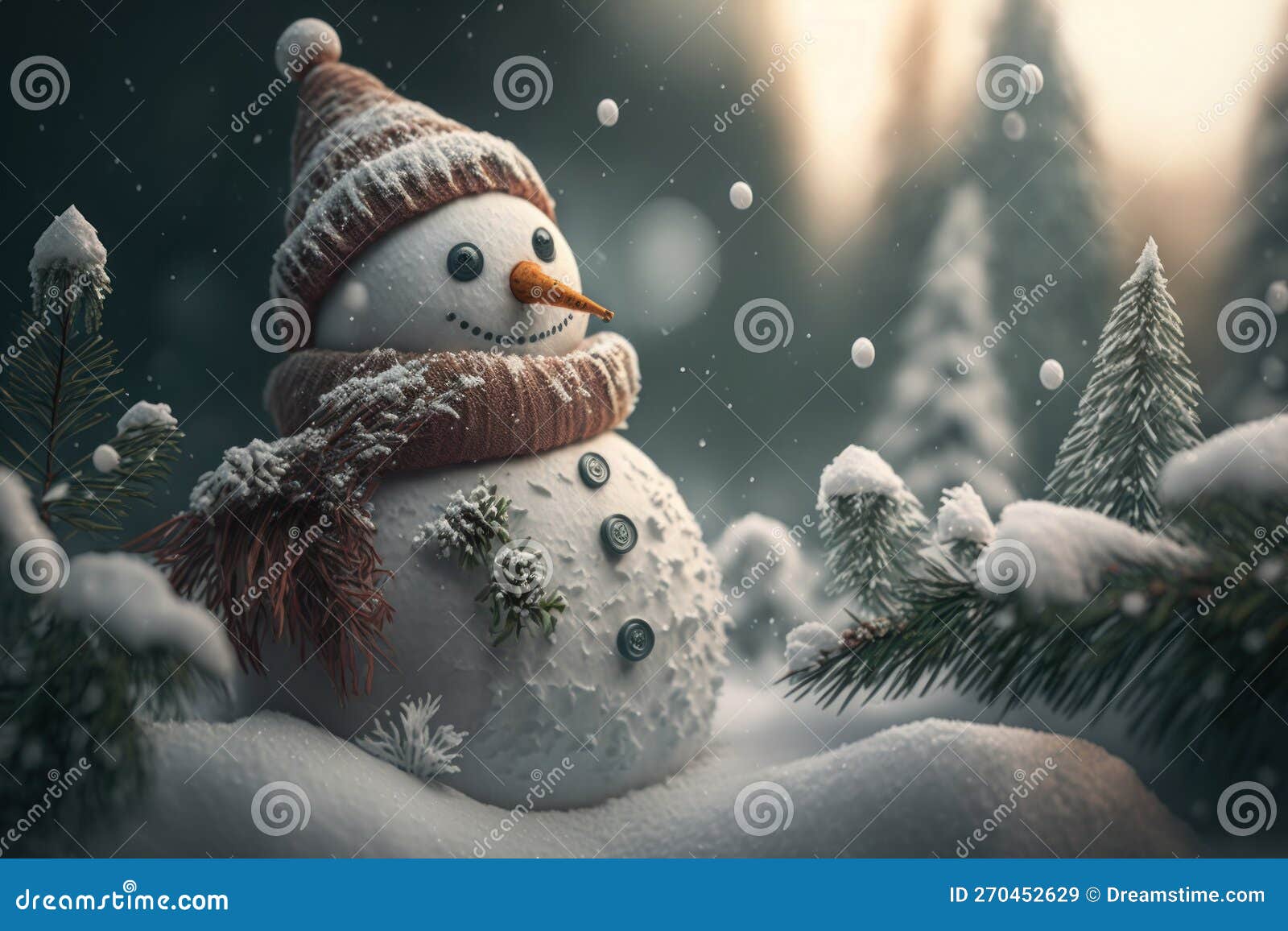 Snowman Forest and Mountain Background. Christmas Concept. Generative ...
