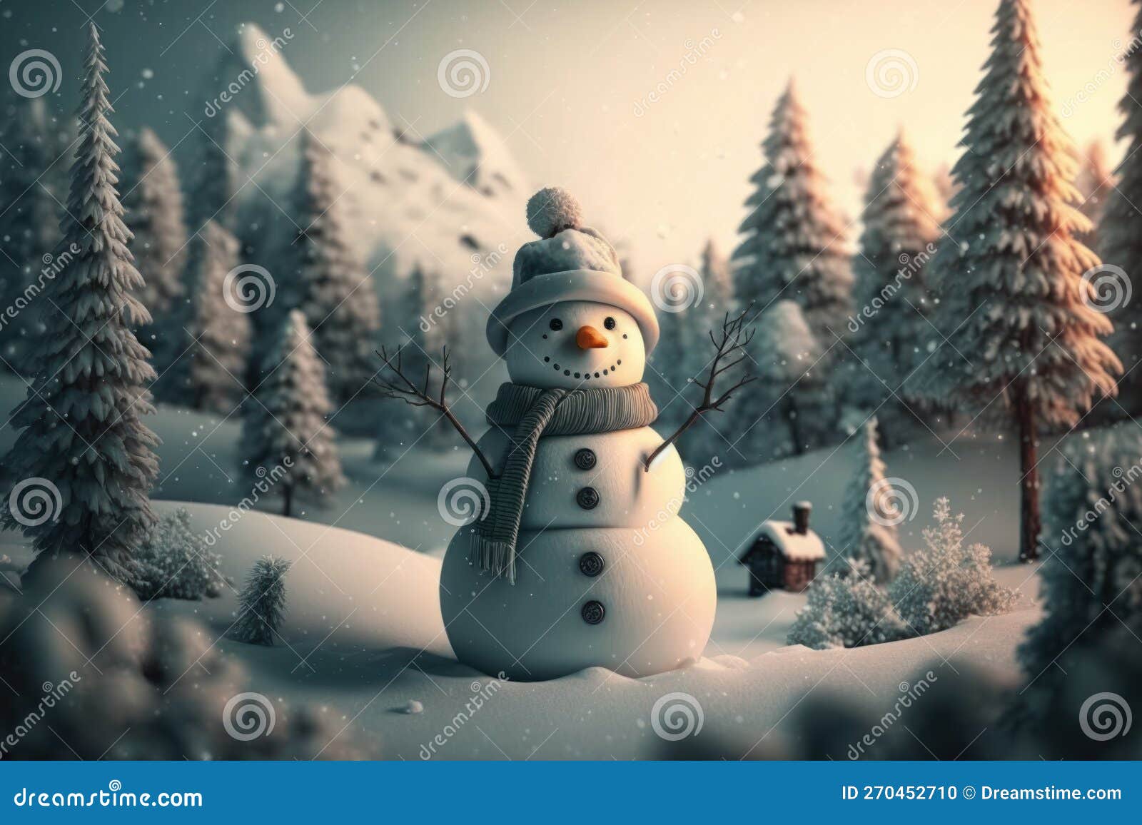 Snowman Forest and Mountain Background. Christmas Concept. Generative ...