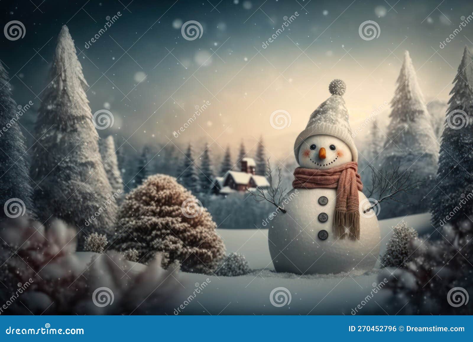 Snowman Forest and Mountain Background. Christmas Concept. Generative ...