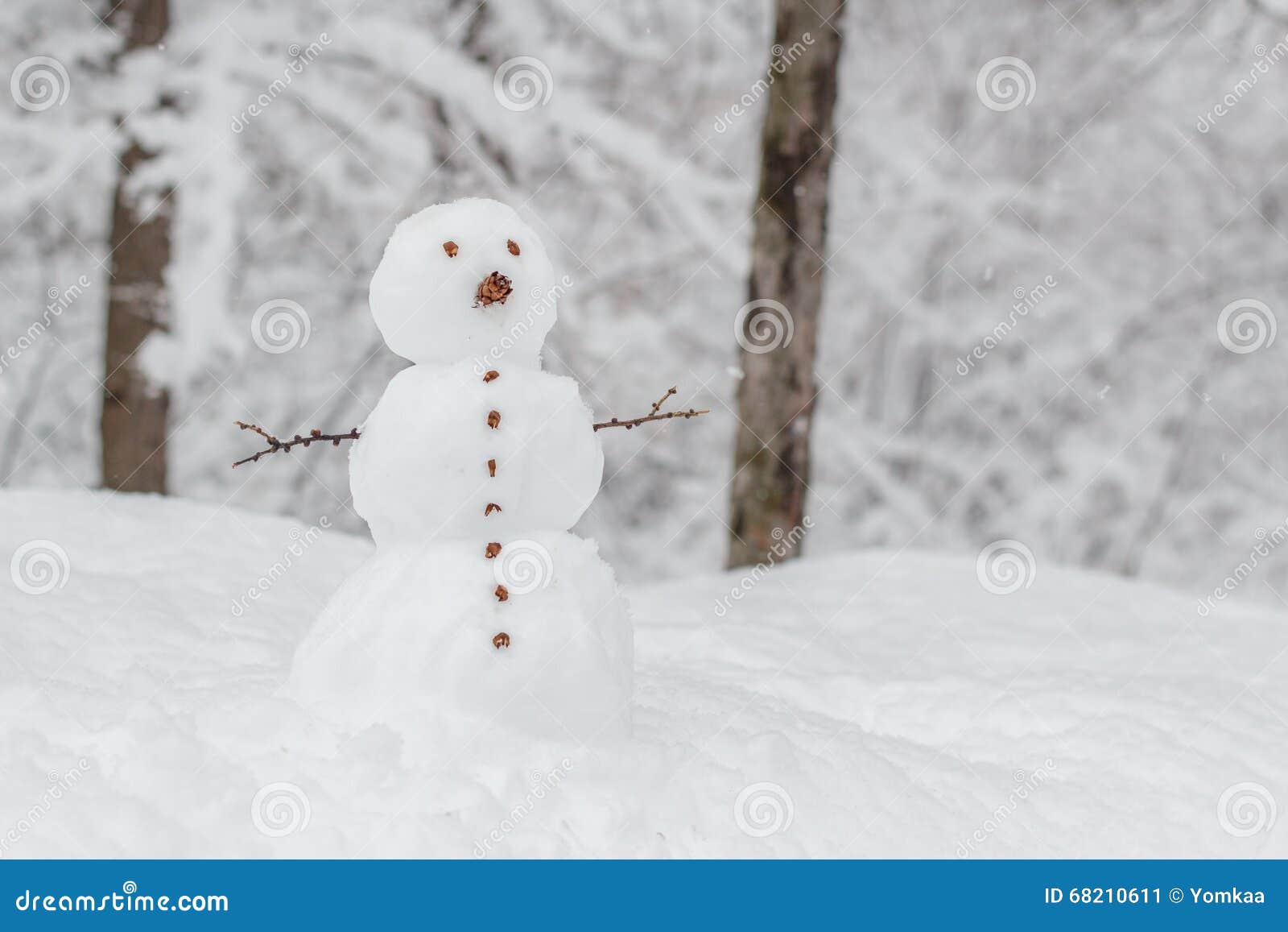 Snowman in a forest stock image. Image of trees, snow - 68210611