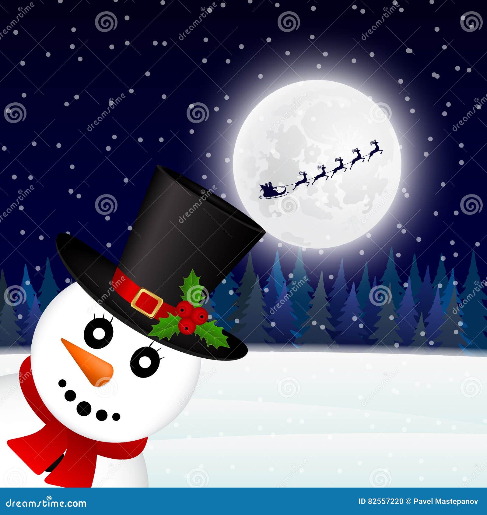 Snowman in the Forest Vector Illustration Holiday Stock Vector ...