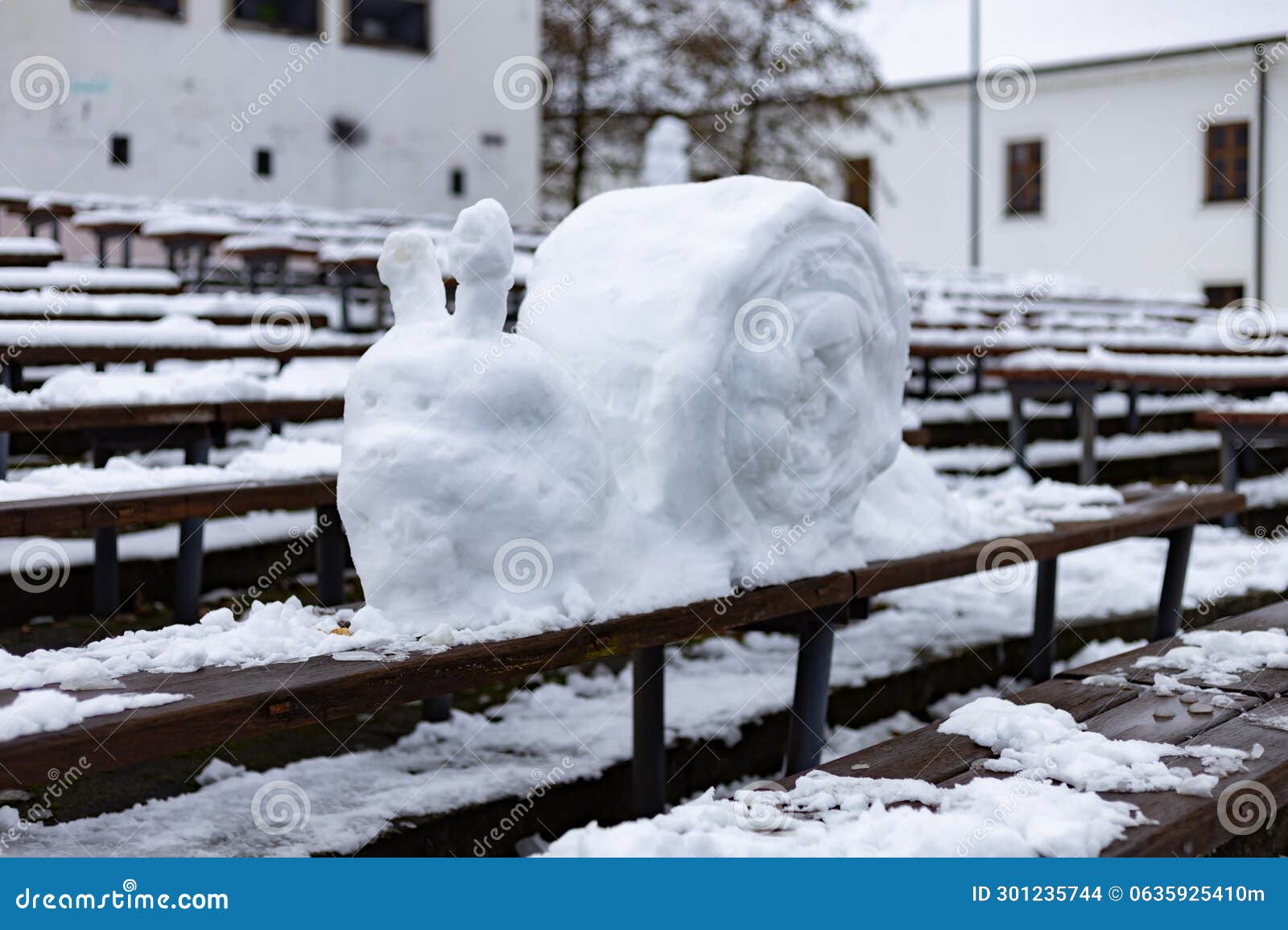 Snowman in the Form of a Snail Made of Snow Stock Photo - Image of ...