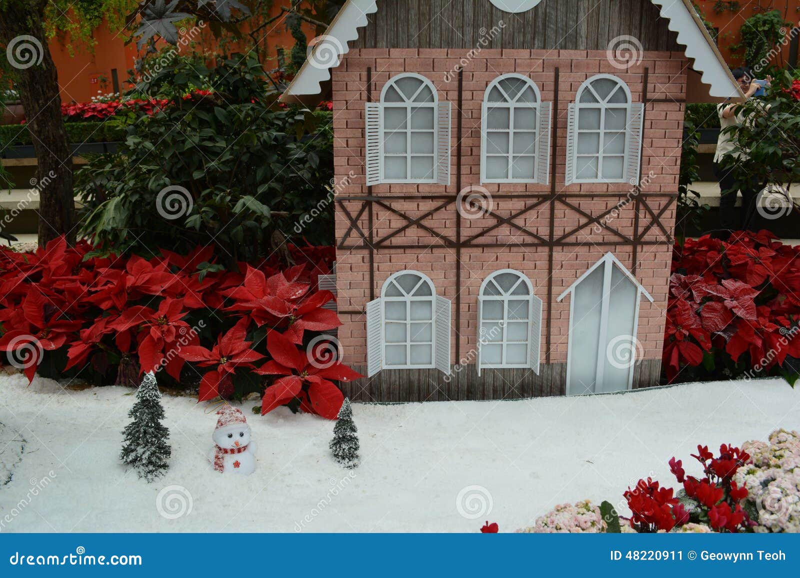 Snowman in Front of a House Stock Image - Image of festive, leaves ...
