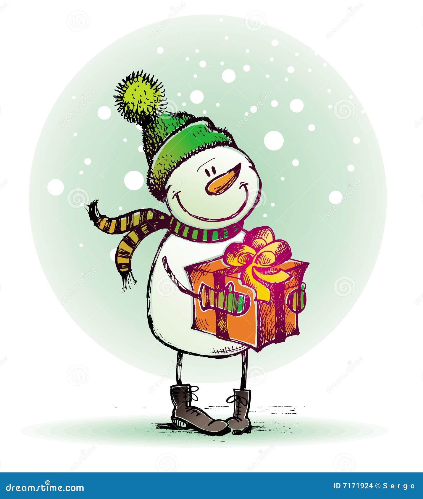 Snowman with gift stock vector. Illustration of elements - 7171924