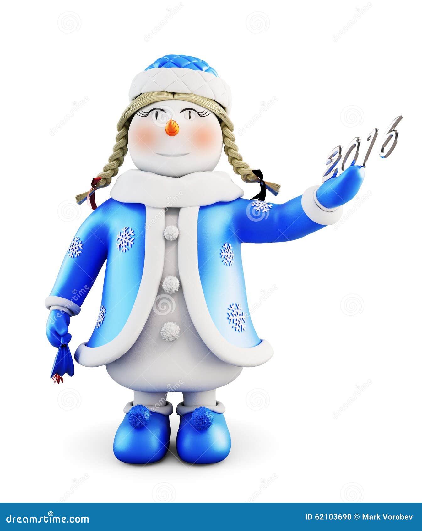 Snowman-girl on White Background. Front View. 3d. Stock Illustration ...