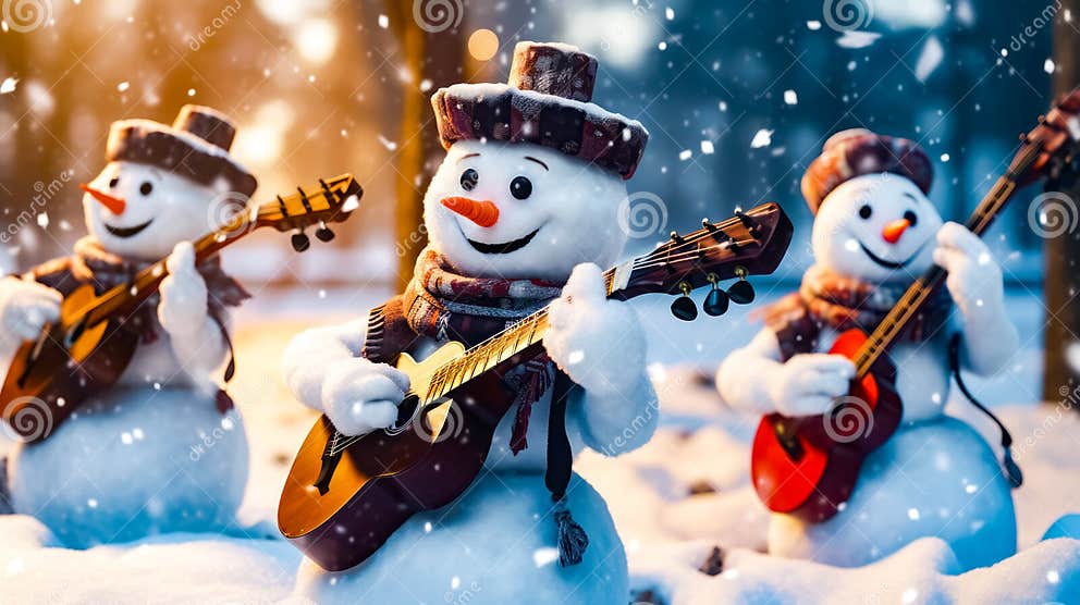 Snowman with Guitar and Snowman with Snowman in the Background ...
