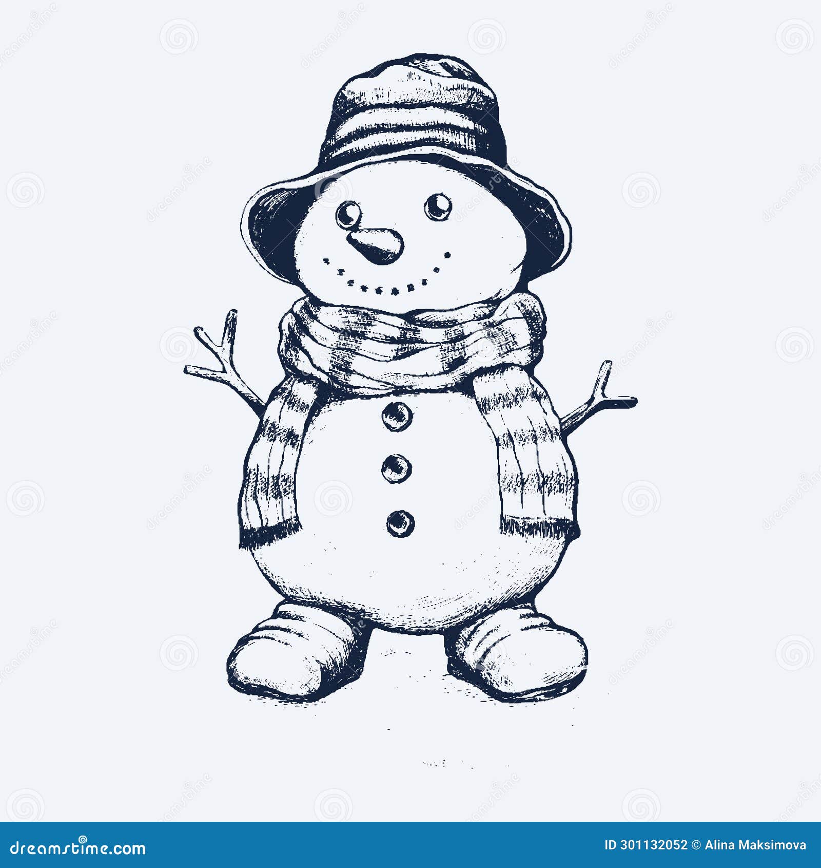 Snowman Hand Drawing in Vintage Style. Stock Vector - Illustration of ...
