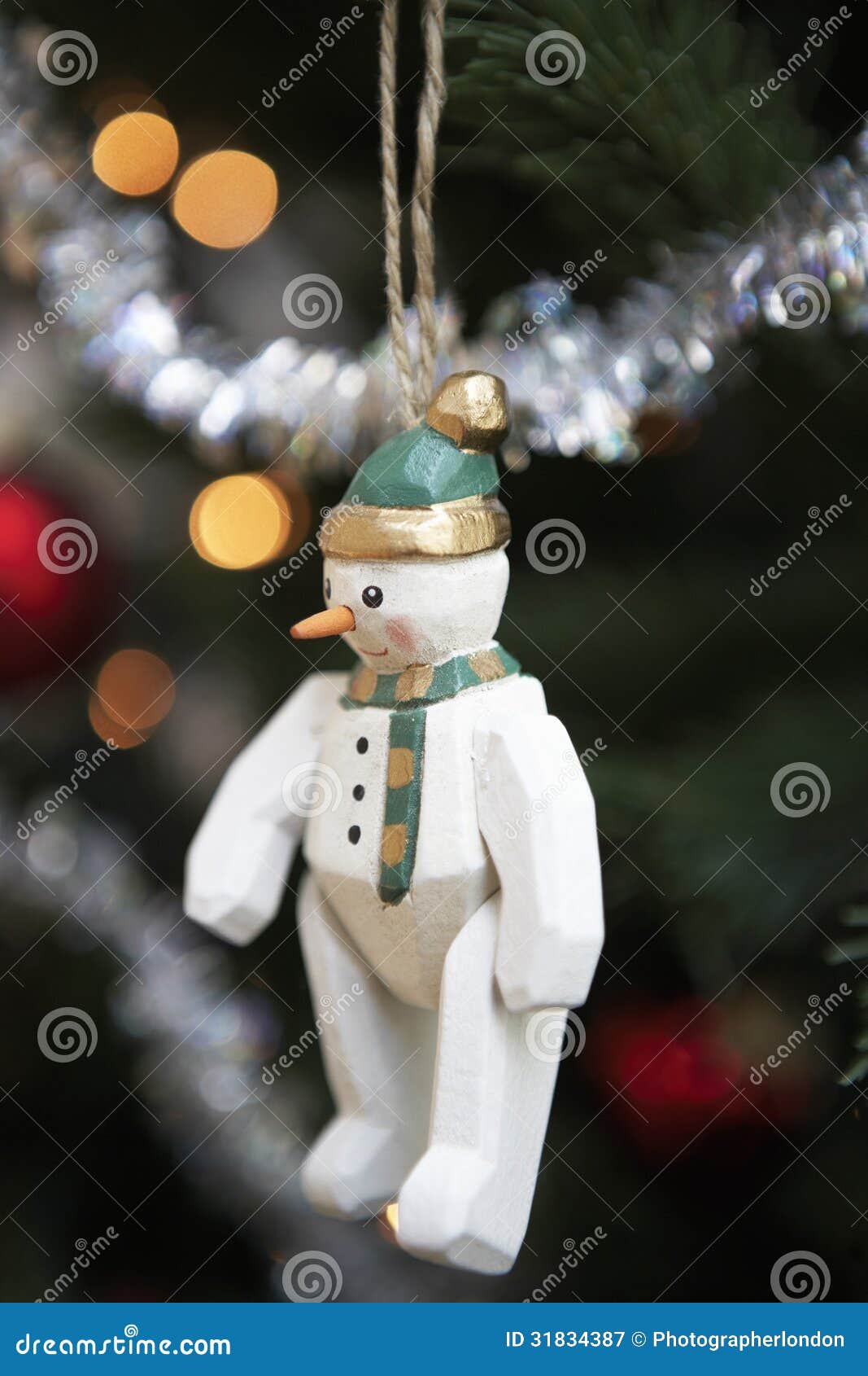 Snowman Hanging on Christmas Tree Stock Image - Image of indoors, home ...