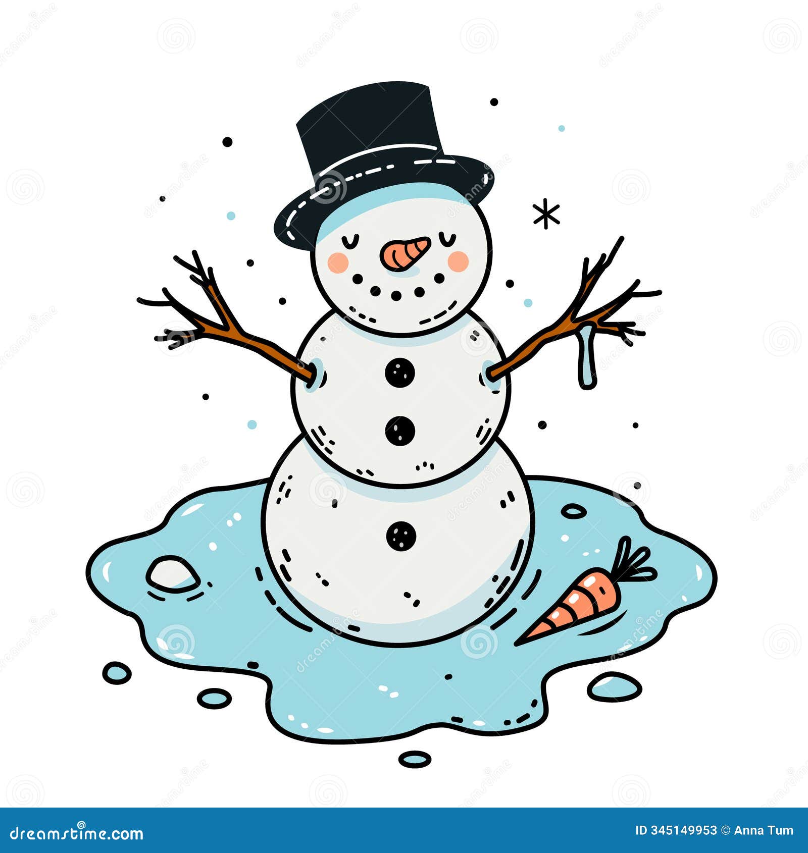 The Snowman Has Melted. Hello Spring. Spring Thaw. Flat Vector ...