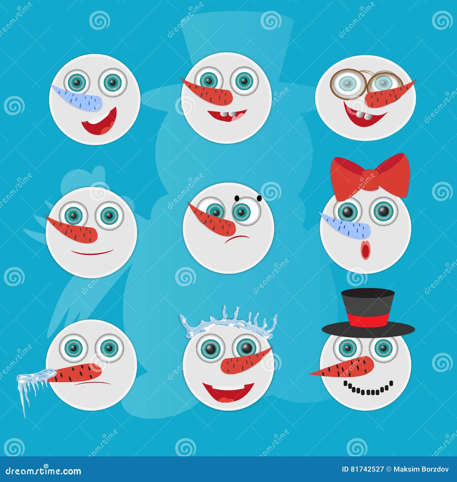 Snowman head set stock vector. Illustration of happy - 81742527