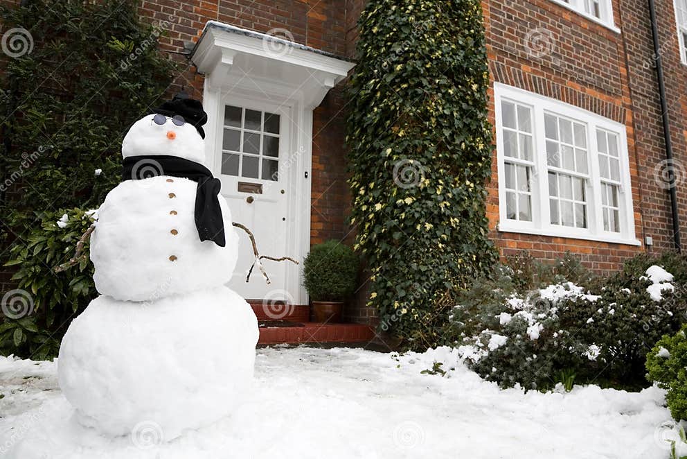 Snowman and house stock image. Image of black, facade - 3482467
