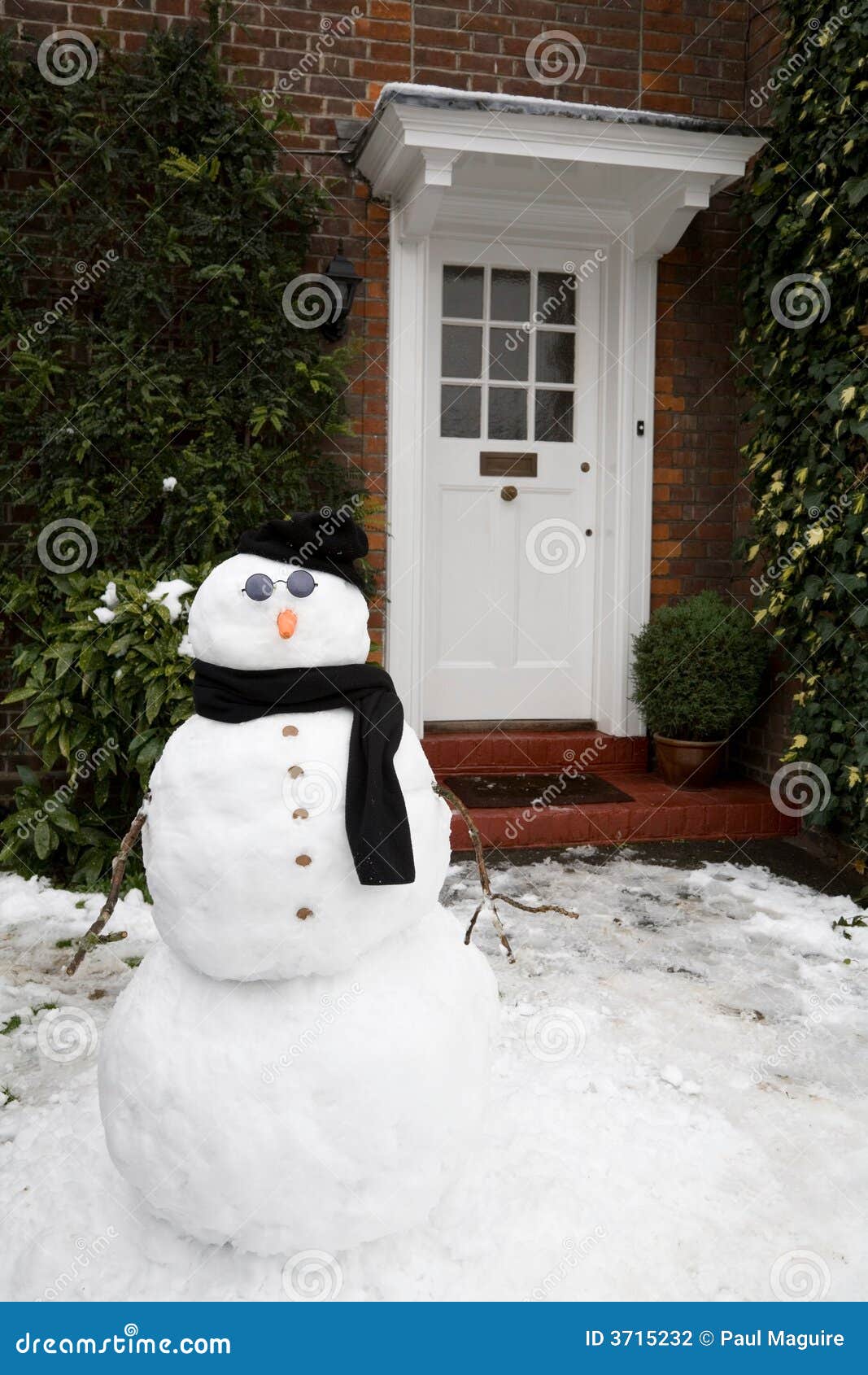 Snowman and house stock photo. Image of doorway, cute - 3715232