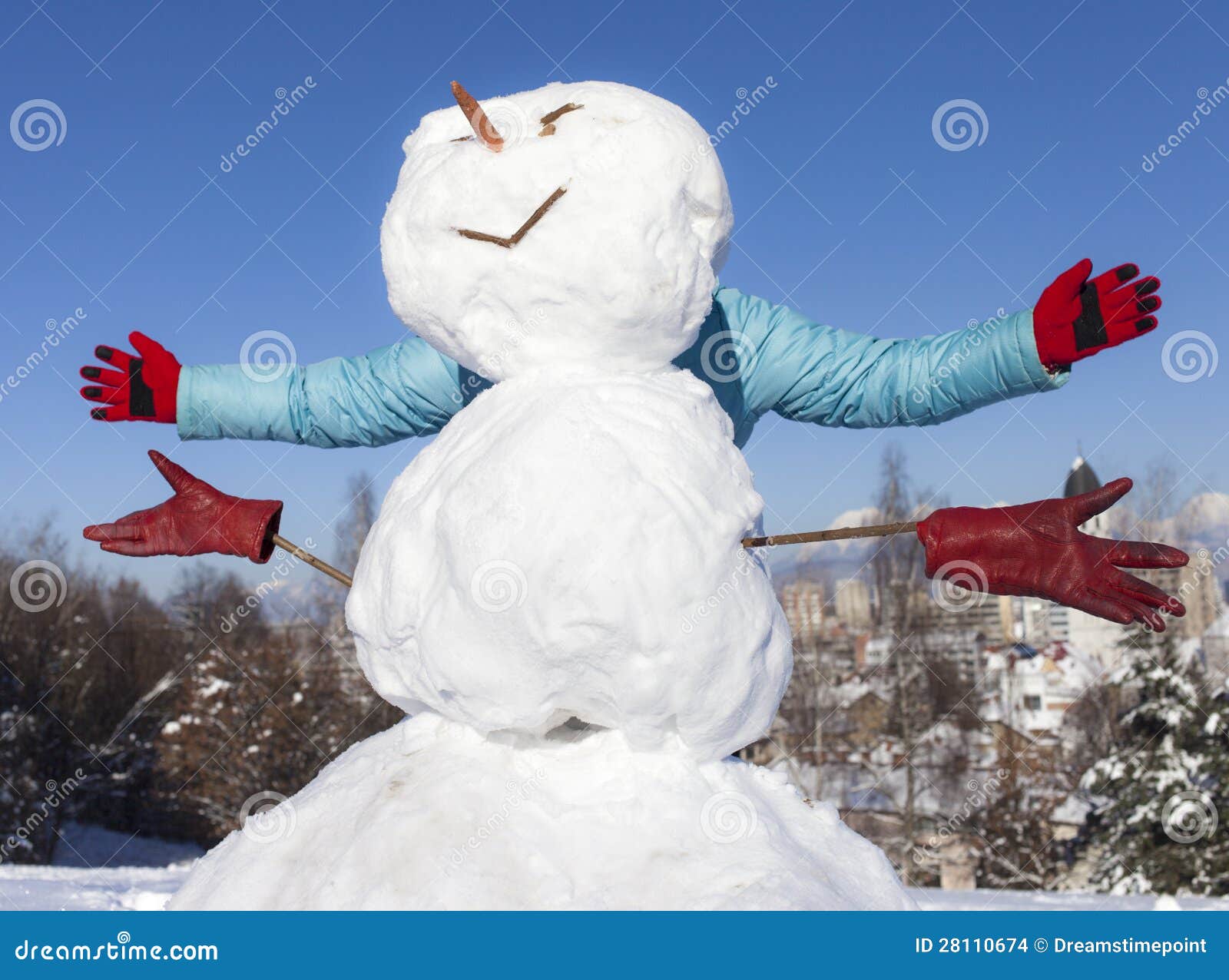 Snowman with human hands stock photo. Image of person - 28110674