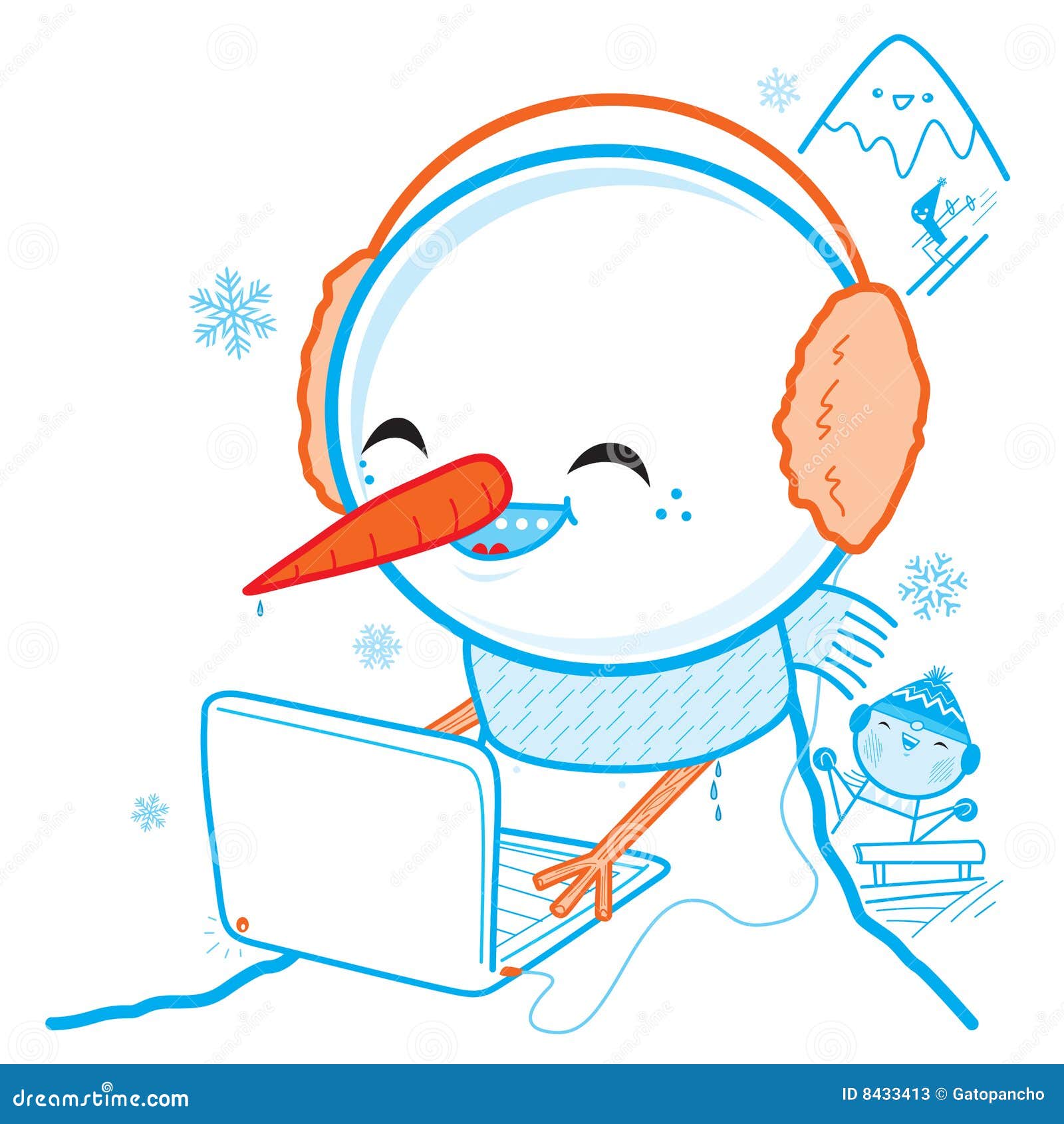 Snowman with laptop stock vector. Illustration of holidays - 8433413