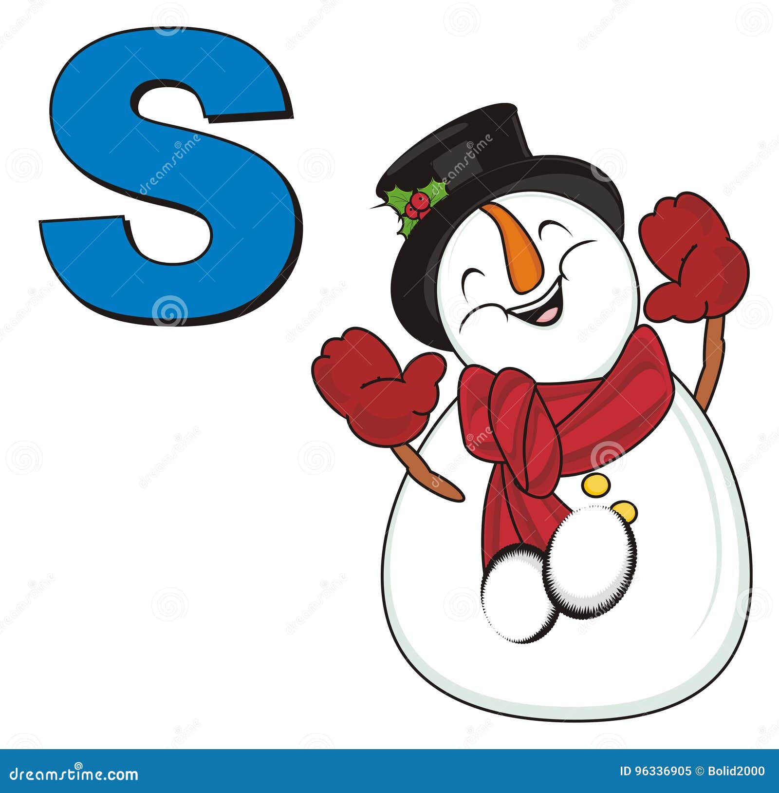 Snowman and letter s stock illustration. Illustration of letter - 96336905