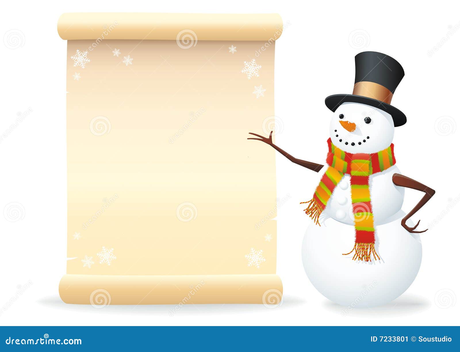 Snowman with list stock vector. Illustration of coal, smiley - 7233801