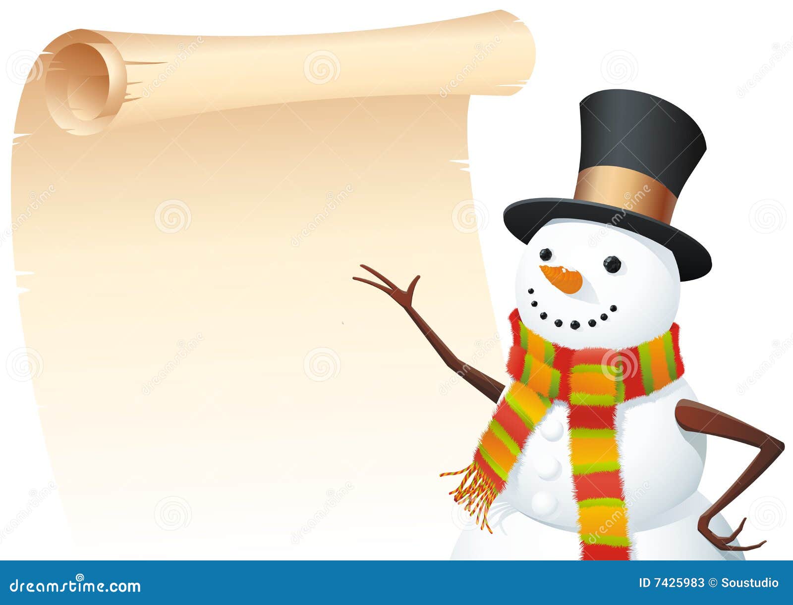 Snowman with list stock vector. Illustration of hand, smiling - 7425983