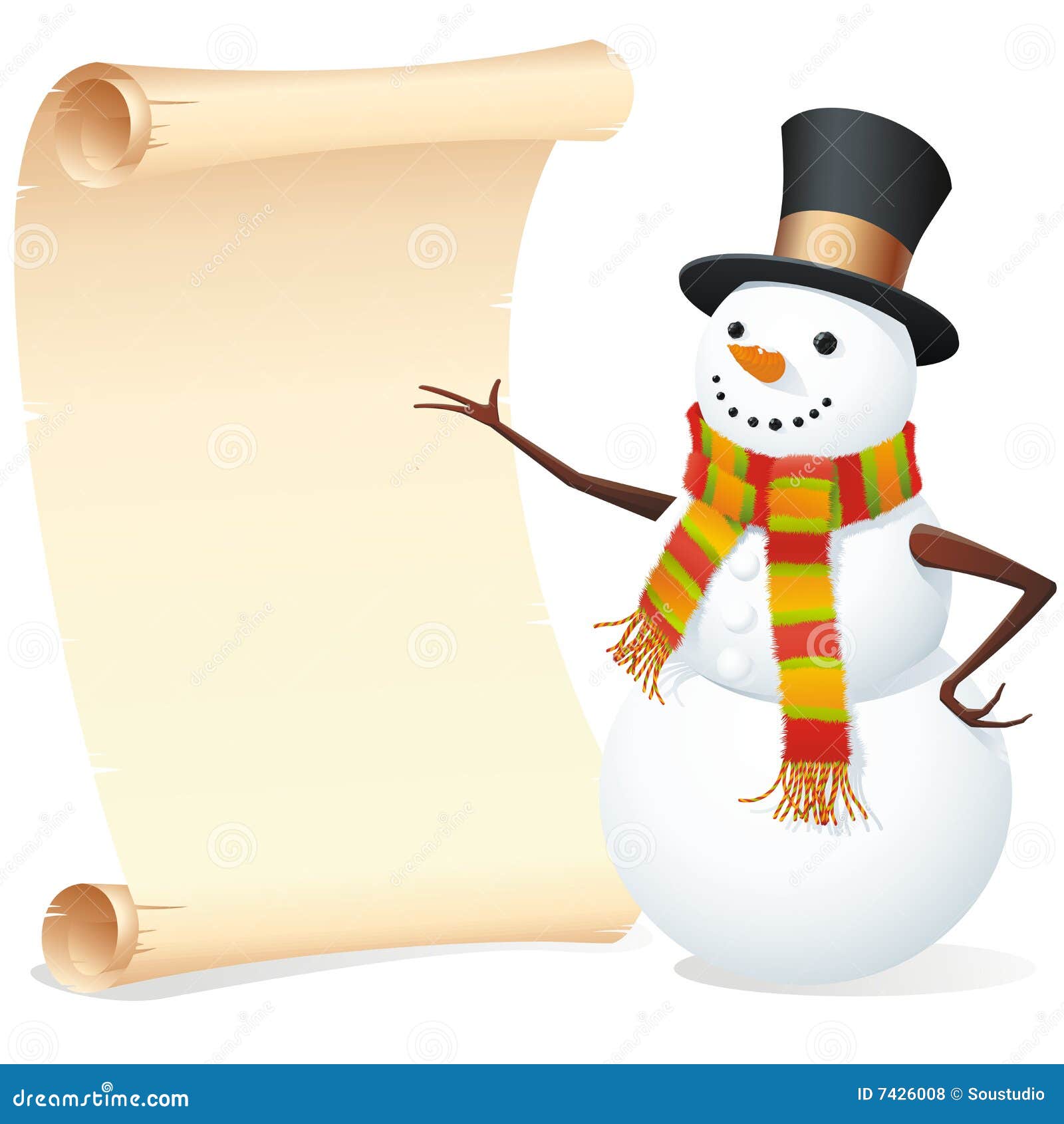Snowman with list stock vector. Illustration of blank - 7426008