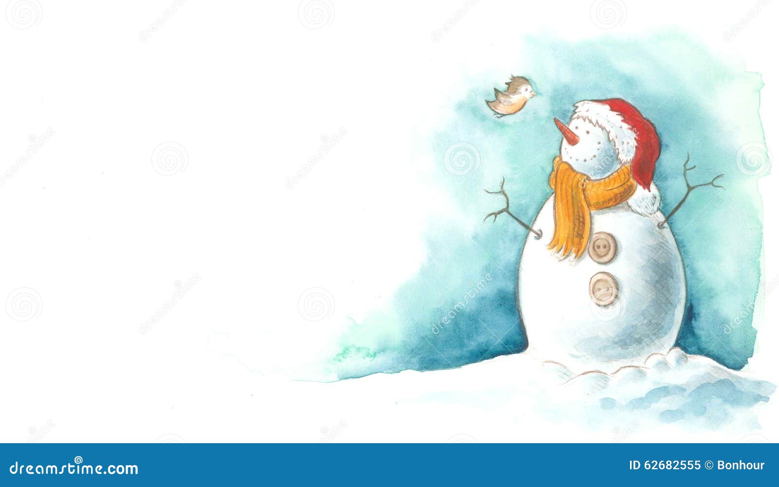 Snowman with little bird stock illustration. Illustration of festive ...