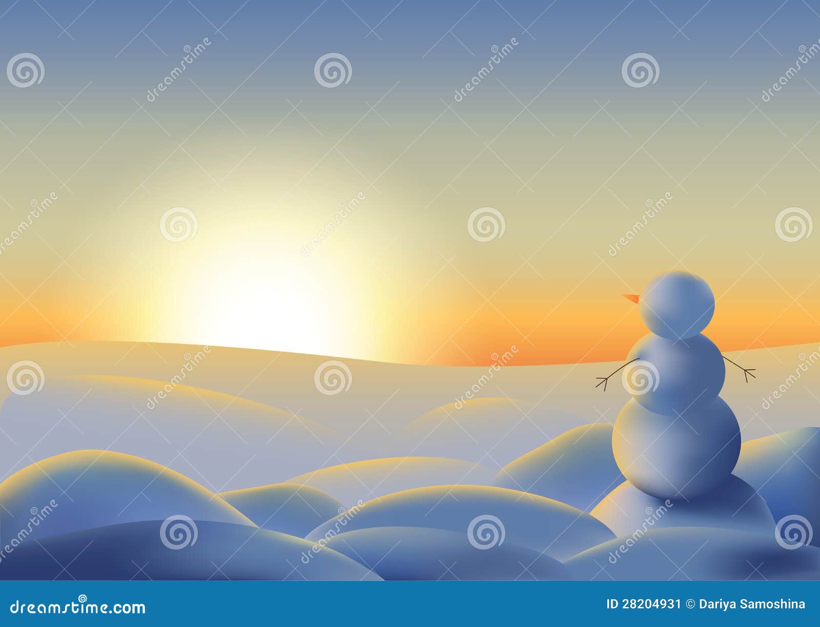 Snowman looking at sunset stock vector. Illustration of celebration ...