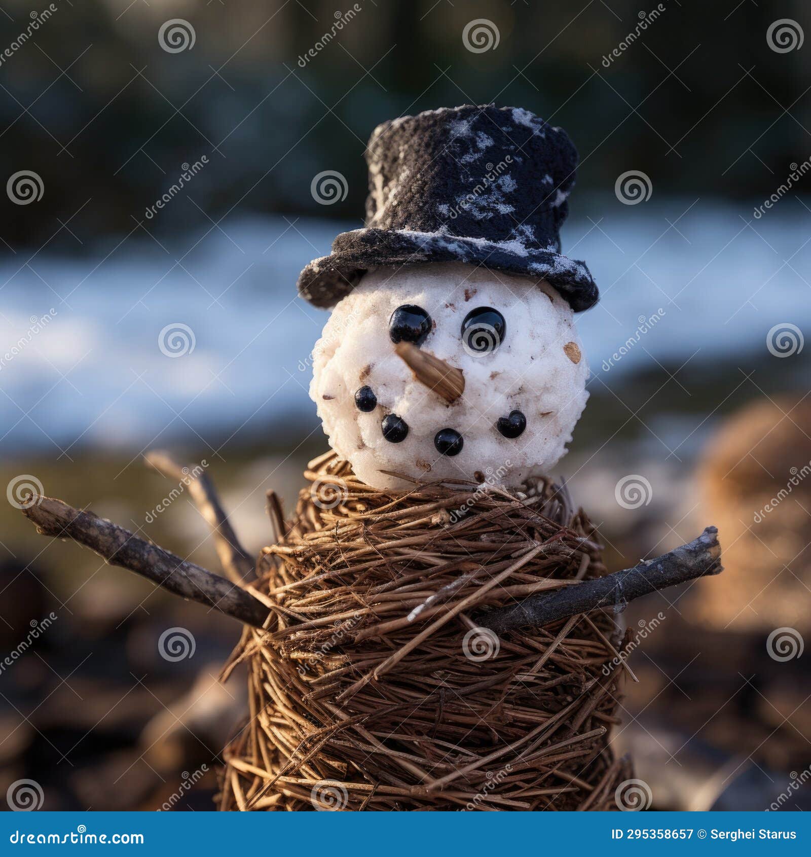 A Snowman Made Out of Rice and Twigs, AI Stock Image - Image of twigs ...