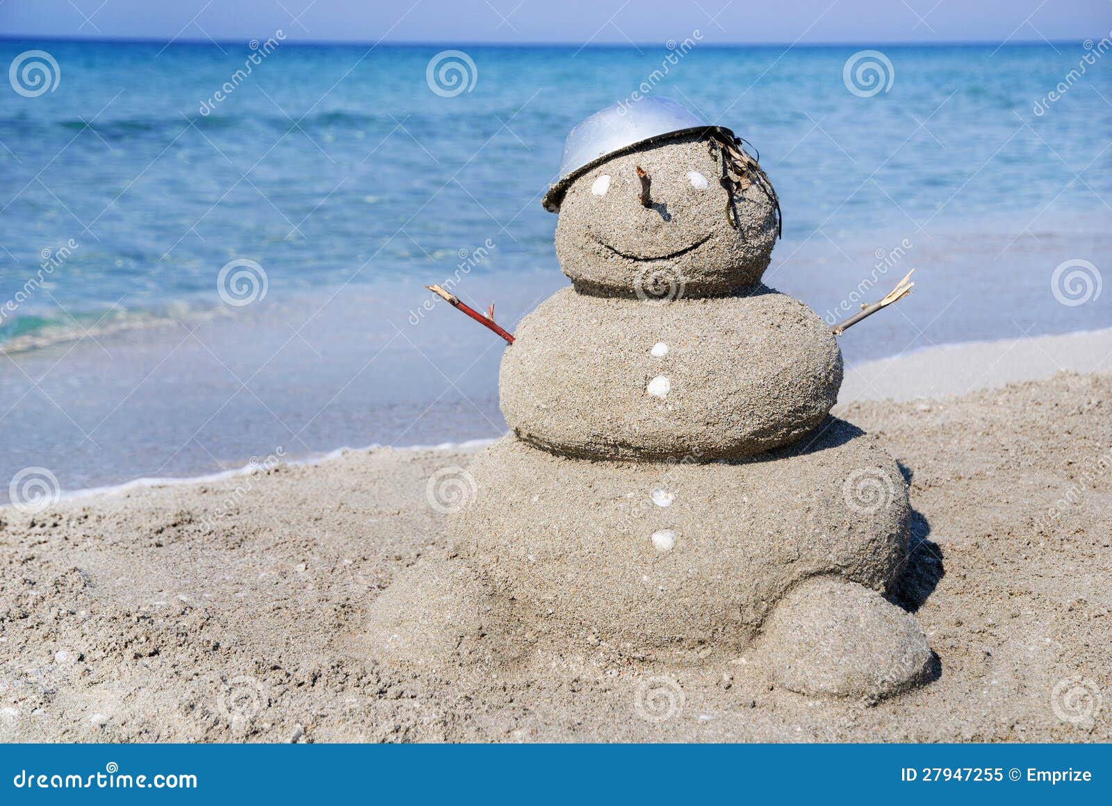 Snowman Made Out of Sand. Holiday Concept Stock Image - Image of beach ...