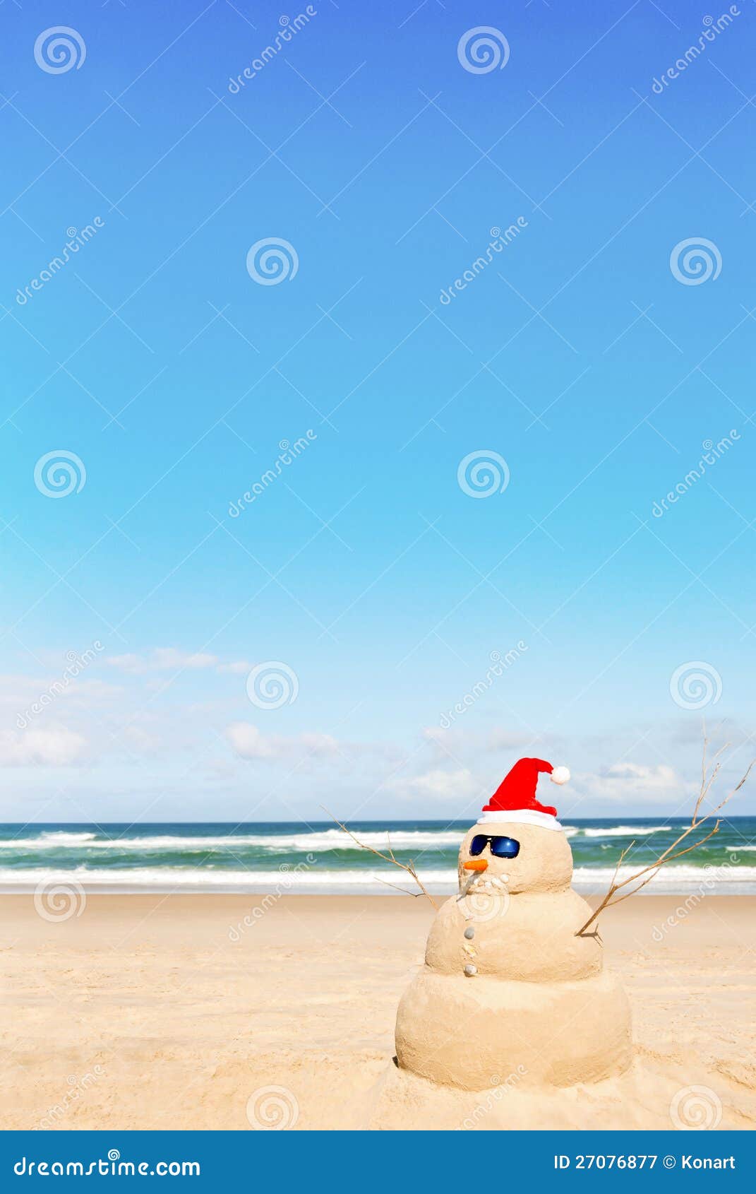 Snowman Made Out of Sand with Santa Hat Stock Image - Image of ...