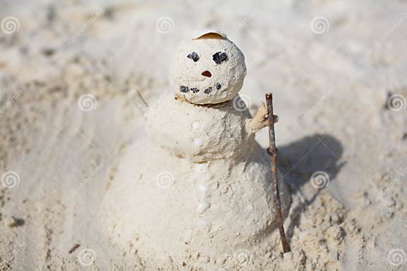 Snowman Made of Sand on the Beach Stock Image - Image of sand, year ...