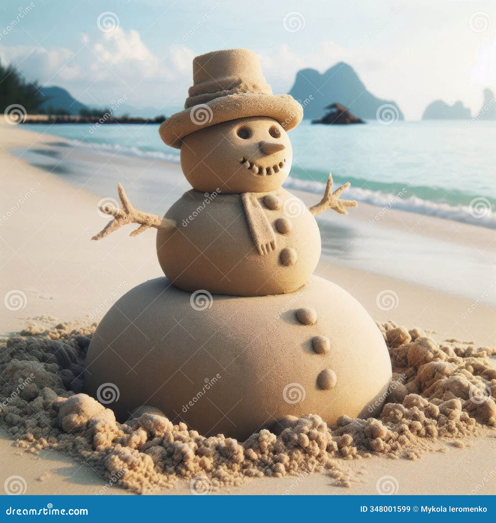 A Snowman Made of Sand on the Beach. Stock Image - Image of sandy ...